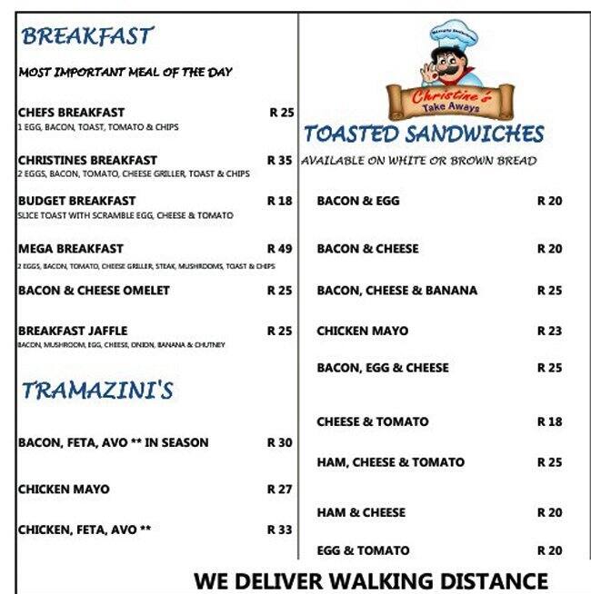 Christine's Take Aways Menu - Zomato SA Christine's Take Aways Menu - Zomato SA