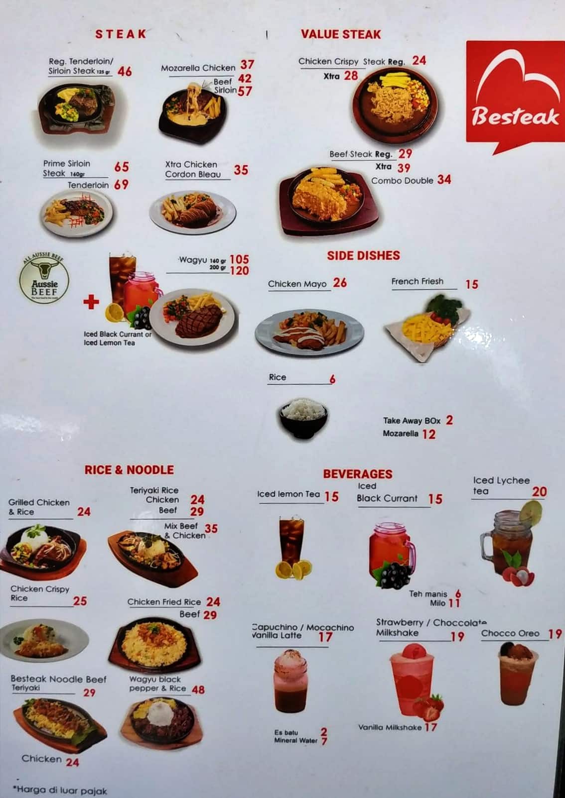 Menu at Besteak, Jakarta