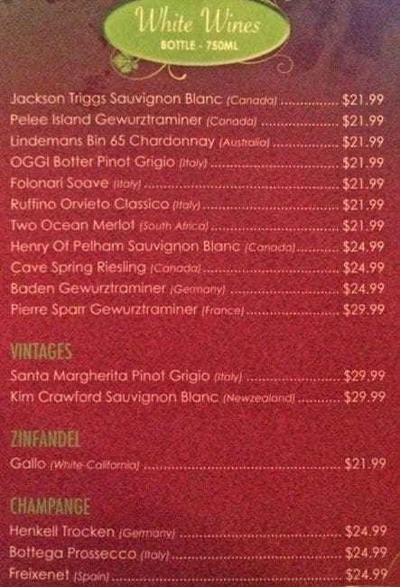 Menu at Buffet Palace restaurant, Toronto