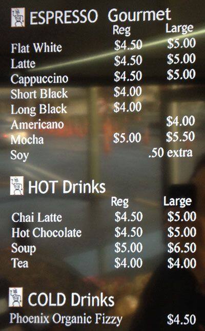 Menu at Voodoo Daddy, Christchurch