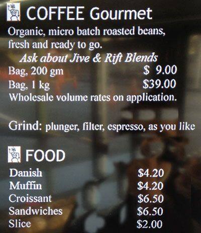 Menu at Voodoo Daddy, Christchurch