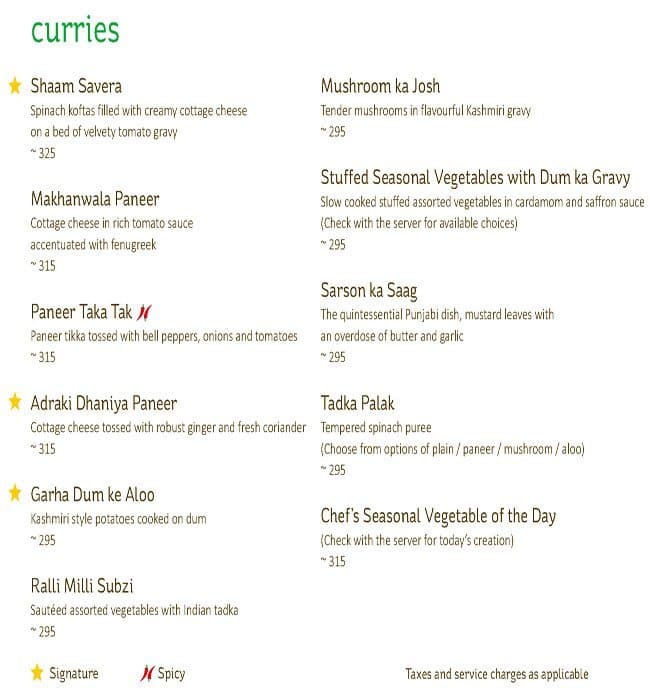 Menu at The Yellow Chilli, Indore