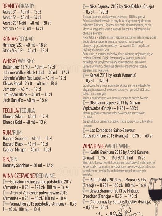 Menu at Restauracja Granat pub & bar, Katowice