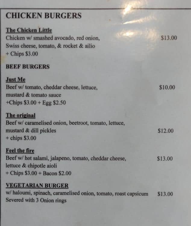 Menu at Amsterdam Cafe, Richmond