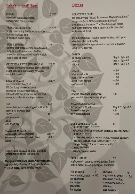 Menu at Fress cafe, Caulfield South