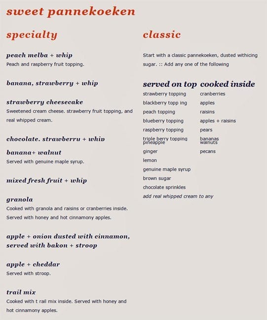 Menu at De Dutch restaurant, Abbotsford, S Fraser Way #4