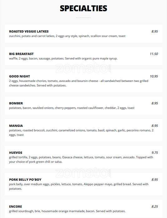 Menu at Sunny's pub & bar, Denver