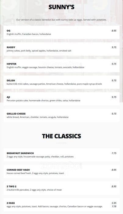 Menu at Sunny's pub & bar, Denver