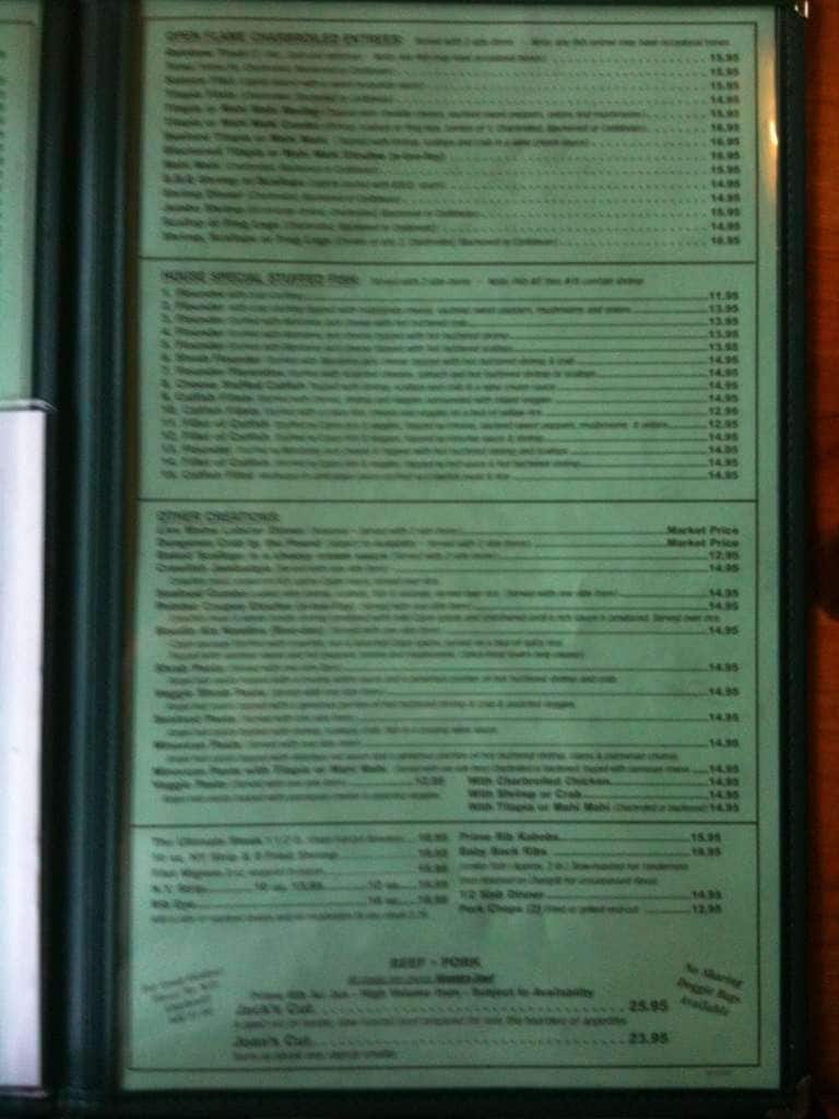 Menu at Clark's Fish Camp Seafood Restaurant, Jacksonville