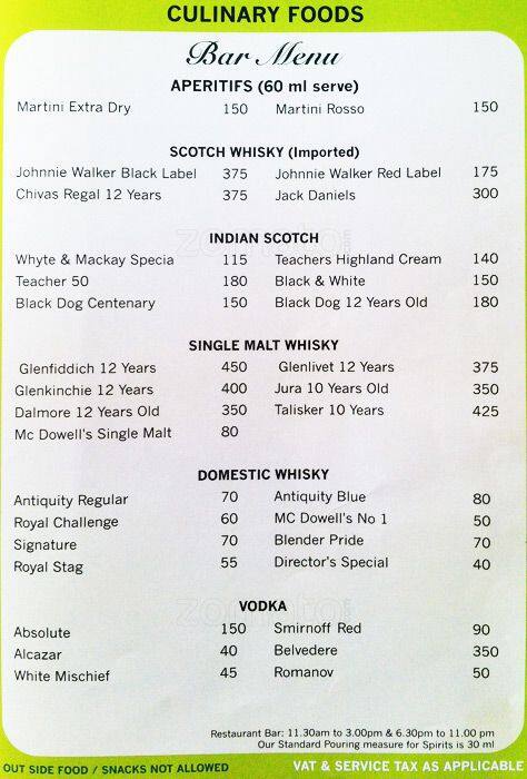 Menu at Hooves Restaurant, Mumbai, RWTIC Mini Club House
