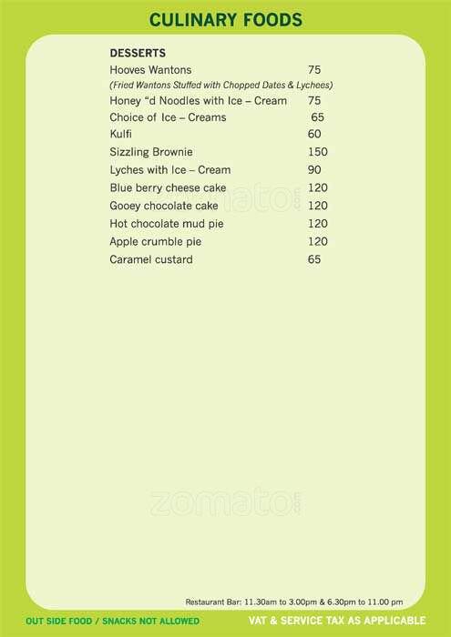 Menu at Hooves Restaurant, Mumbai, RWTIC Mini Club House