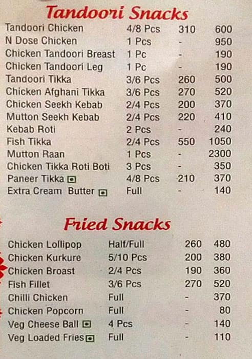 Menu of Nazeer Foods, Sector 18, Noida