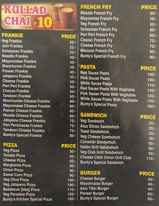 Menu of Bunty's Kitchen, Bhayandar, Mumbai