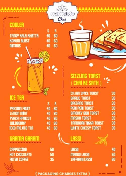 Menu of Namaste Chai, Malad West, Mumbai
