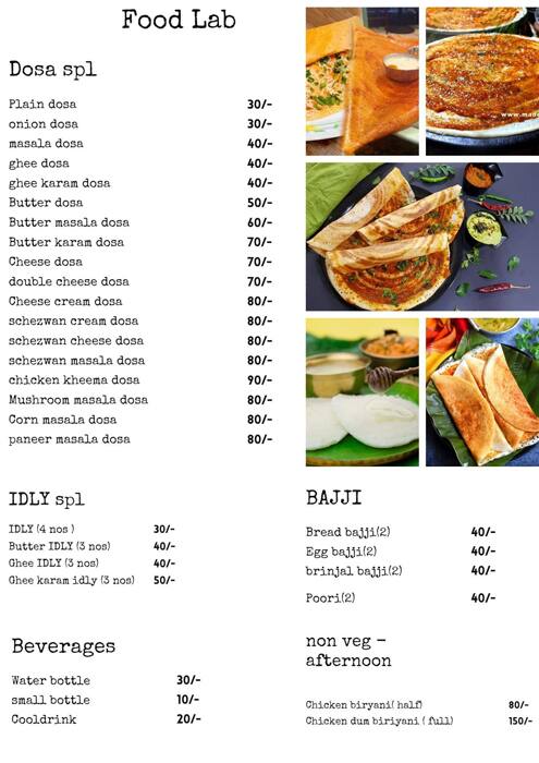 Menu of Food Lab, Kukatpally, Hyderabad
