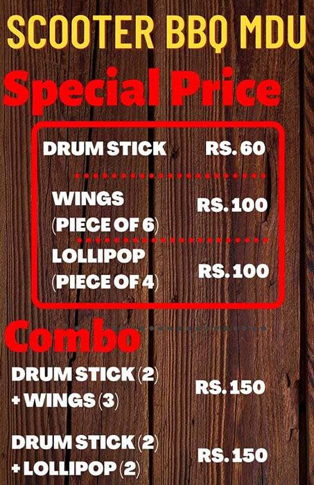 Menu of Scooter Barbeque, SS Colony, Madurai