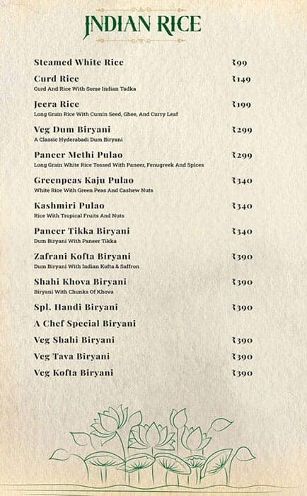 Menu of Mezbaan Authentic Vegetarian Cuisine, S P Road, Secunderabad
