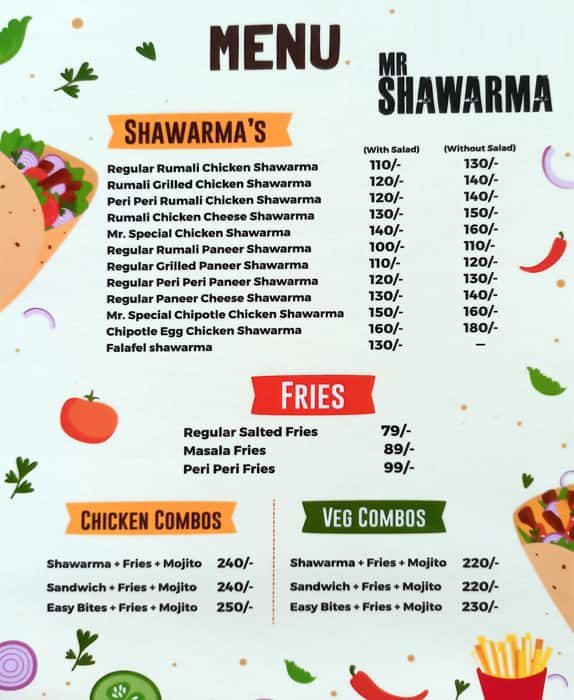 Menu of Mr Shawarma, Hitech City, Hyderabad