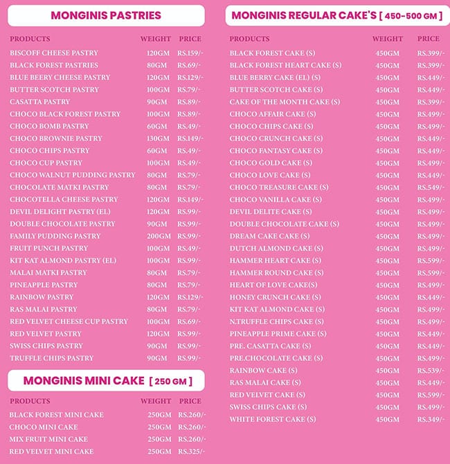 Menu of Monginis - The Cake Shop, Bopal, Ahmedabad