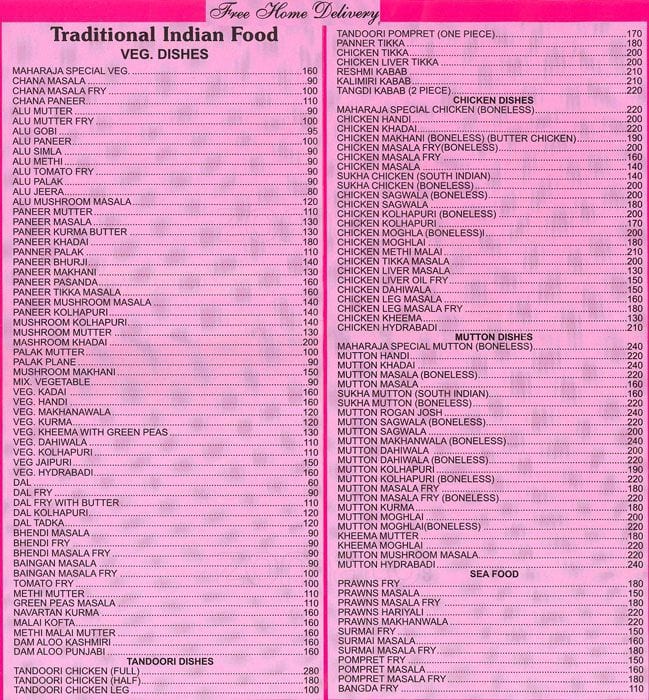 Maharaja Restaurant Menu, Menu for Maharaja Restaurant, Worli, Mumbai ...