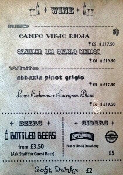 Menu at Mau Mau Bar, London