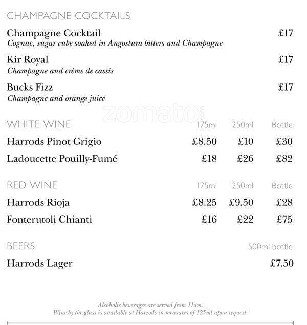 Menu at Champagne Bar, London, 87-135 Brompton Rd