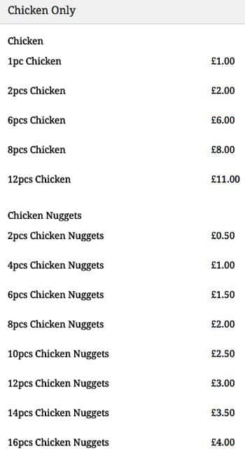 Menu at Chunky Chicken & Pizza (ILFORD) fast food, Ilford, 279 Ilford Ln