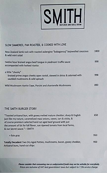 Menu at Smith Butcher And Grill Room steakhouse, Makati