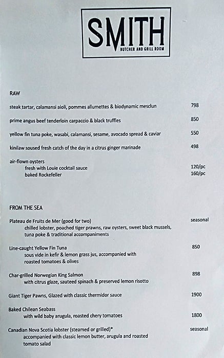 Menu at Smith Butcher And Grill Room steakhouse, Makati