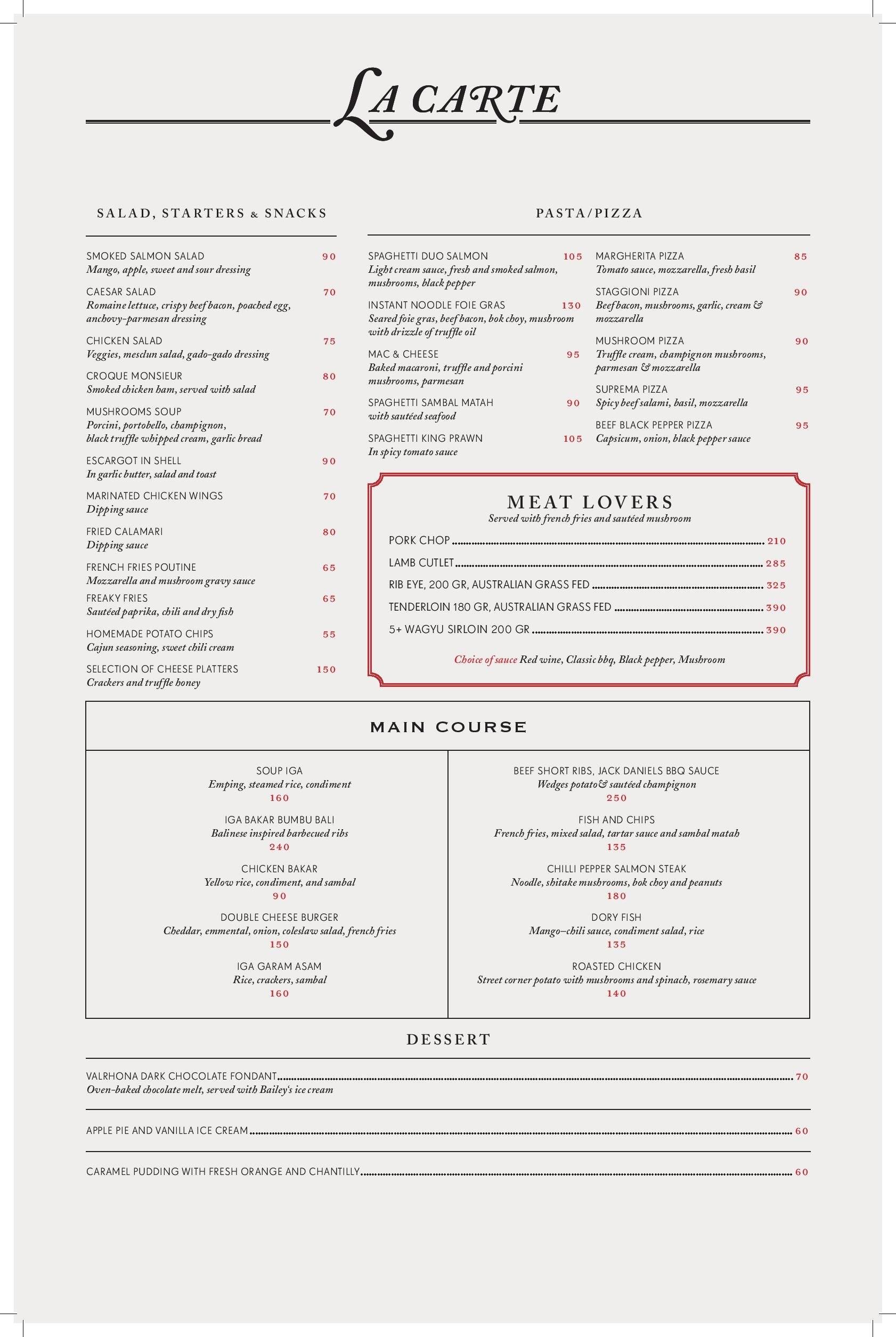 Menu at The Immigrant Dining Room pub & bar, Jakarta