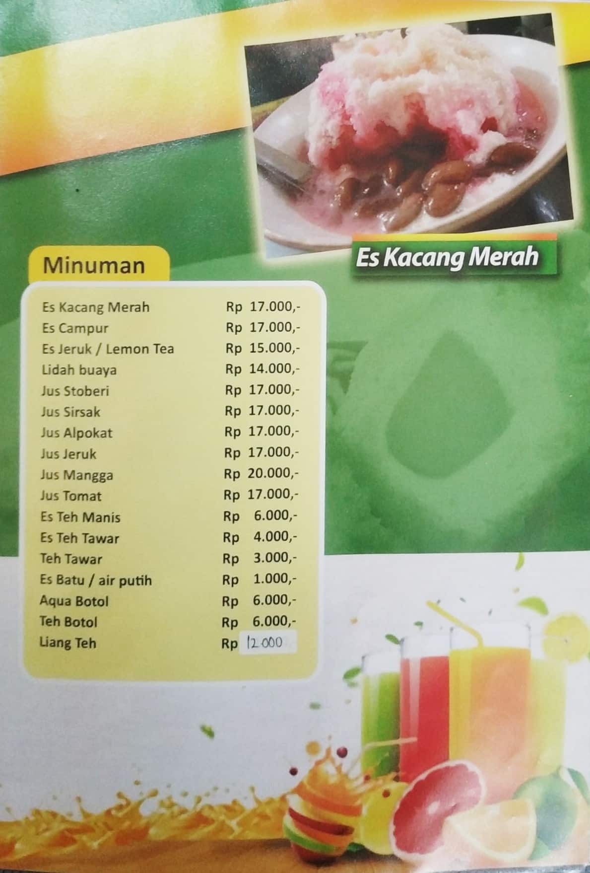 Menu at Pempek Nelly restaurant, Jakarta, Jl. Letj. Jend. Soeprapto