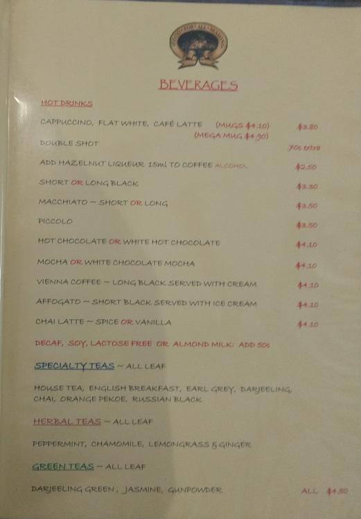 Menu at Food For All Seasons restaurant, Warrandyte
