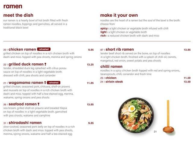 Menu at Wagamama restaurant, Nottingham