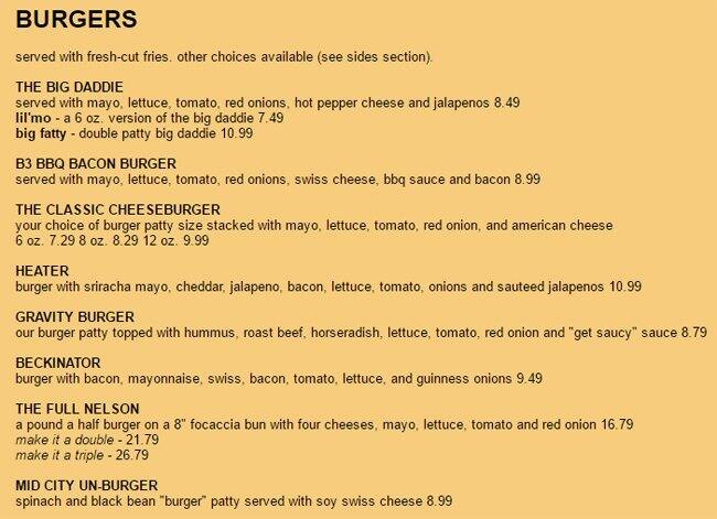 Menu at Mid City Grill restaurant, Johnson City