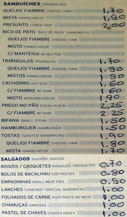 Menu at Porto Antigo restaurant, Porto, R. da Assunção