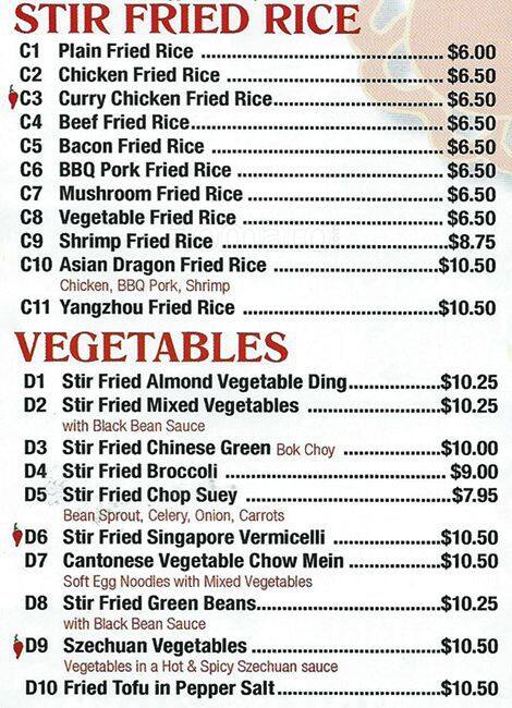 Menu at Barrhaven Asian Dragon Chinese Food, Ottawa