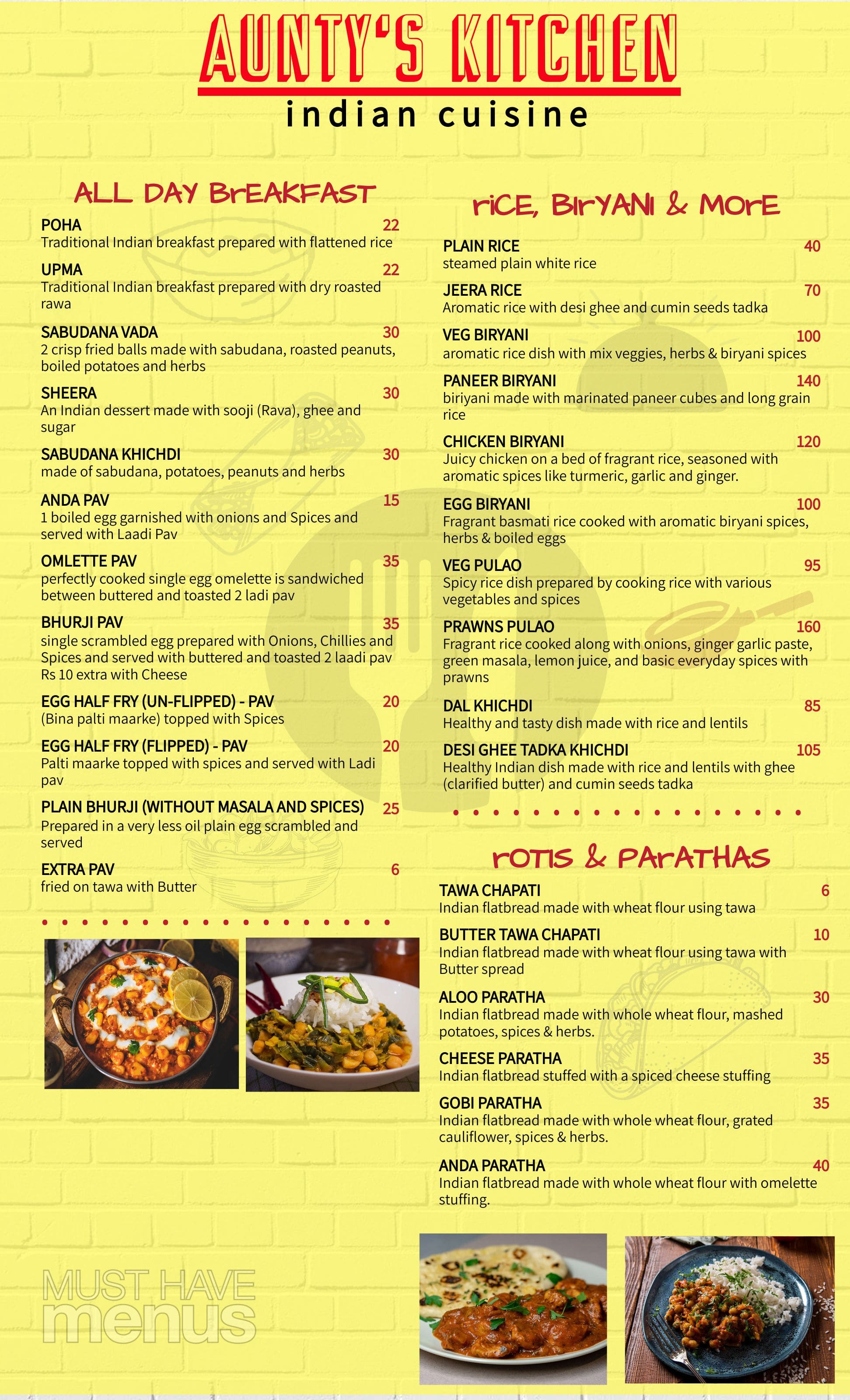 Menu of Aunty's Kitchen, Goregaon East, Mumbai