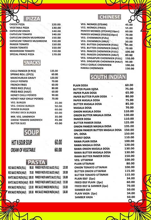 Menu of Prince Cafe, Chander Nagar, New Delhi