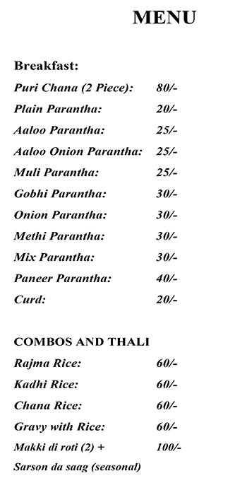 Menu at Shiva Restaurant, Chandigarh