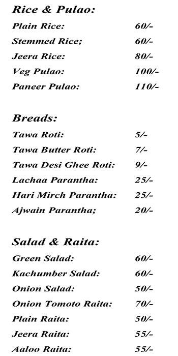 Menu at Shiva Restaurant, Chandigarh