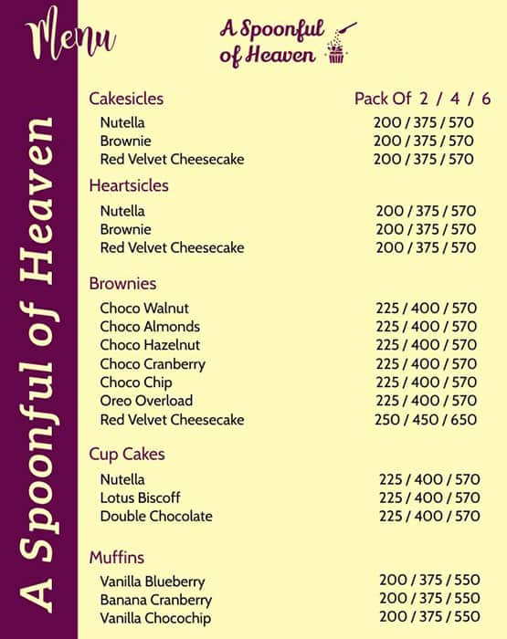 Menu of A Spoonful Of Heaven, Mira Road, Mumbai