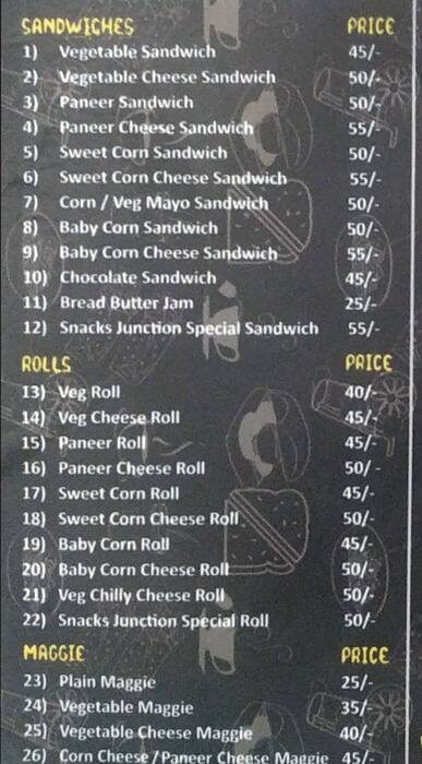 Menu of Snacks Junction, Ittige Gudu, Mysore