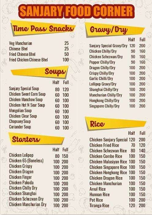 Menu of Sanjary Food Corner, Mohammad Ali Road, Mumbai