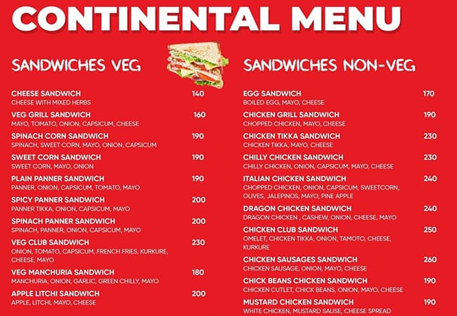 Menu at Red Velvet Madhurawada, Visakhapatnam