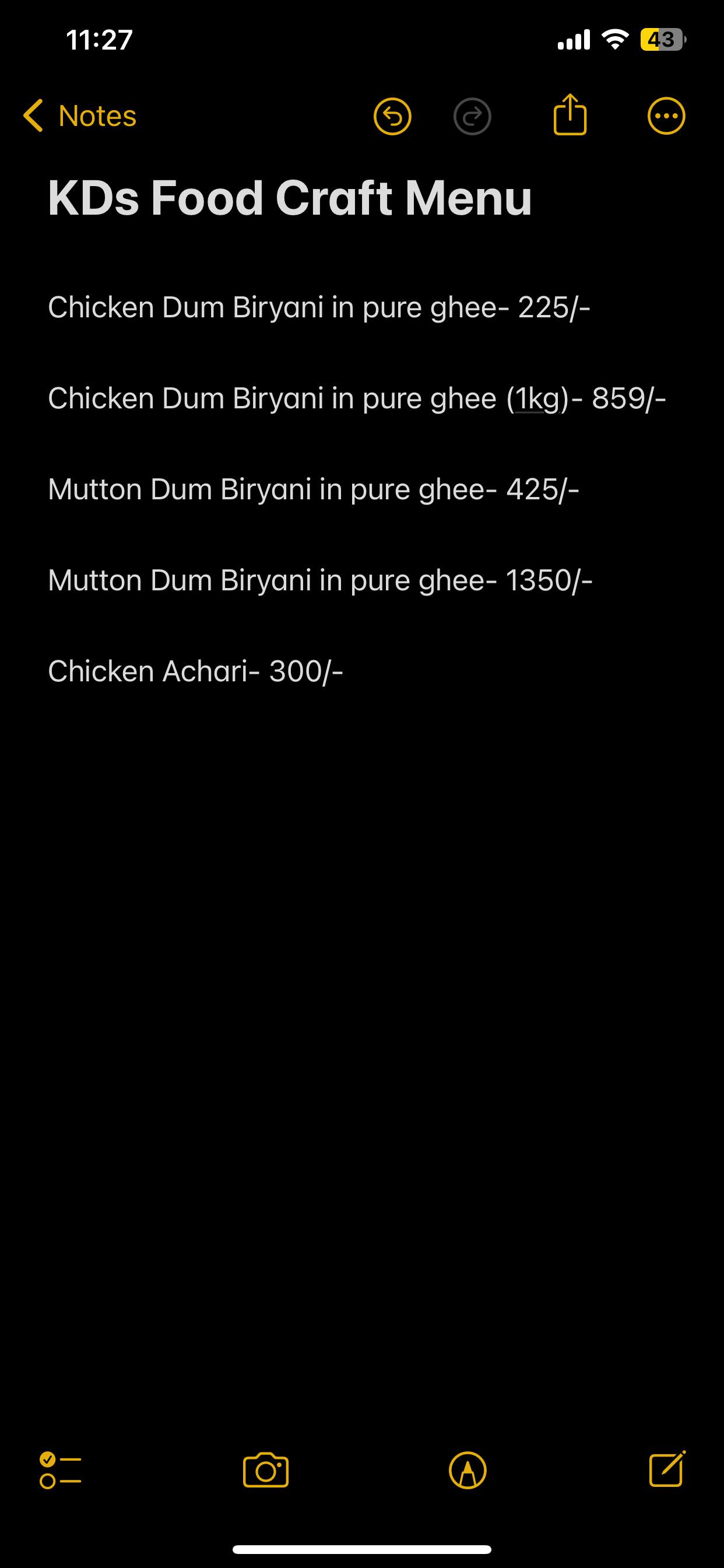 Menu of KD's Food Craft, Chandan Nagar, Pune