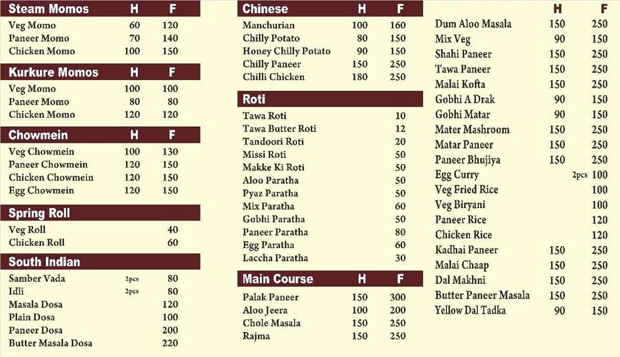 Menu of Delhi 16 A Family Restaurant, JNU, New Delhi