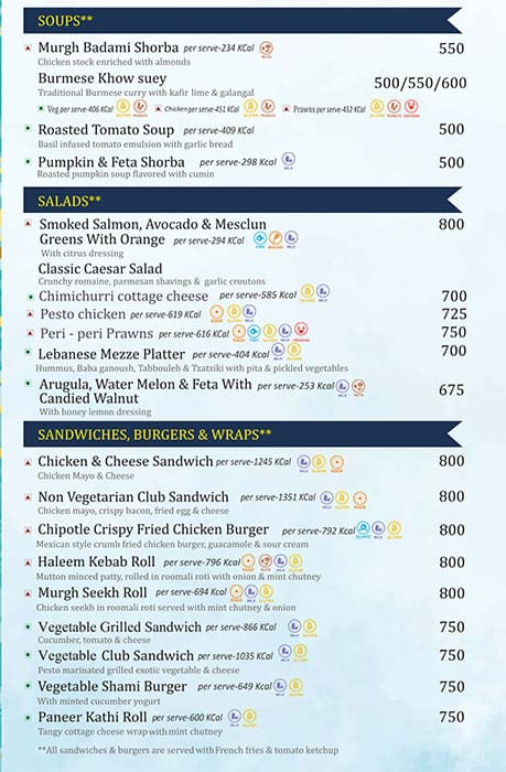 Menu of The Bayview Restaurant - Marine Plaza, Churchgate, Mumbai