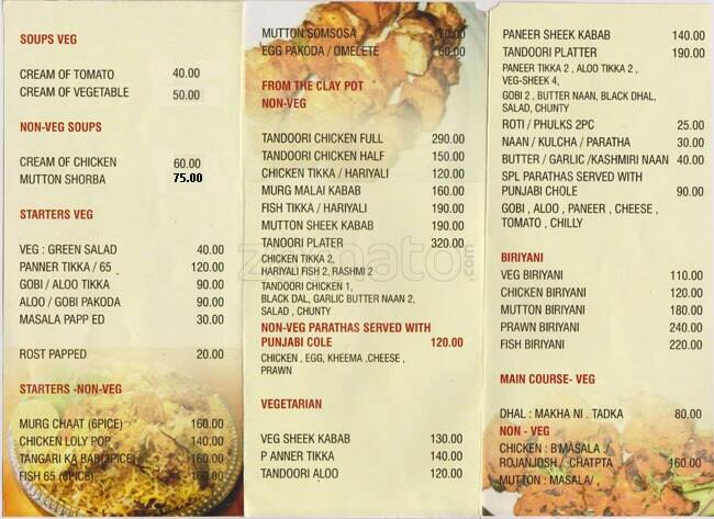 Menu at Tikka Time, Chennai