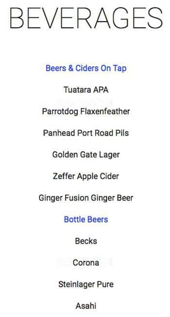 Menu at San Fran pub & bar, Wellington