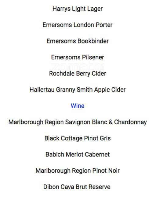 Menu at San Fran pub & bar, Wellington